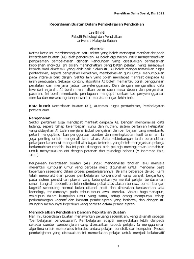 Kecerdasan Buatan Dalam Pembelajaran Pendidikan | PDF