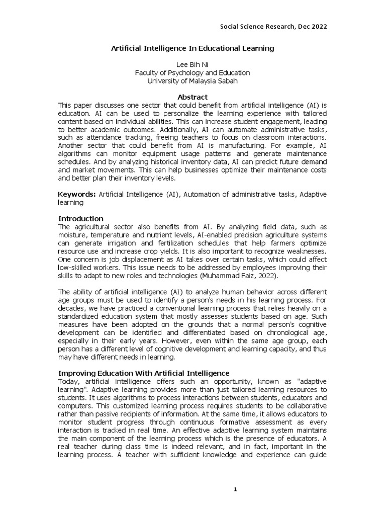 Ai S Role In Enhancing Education Pdf Artificial Intelligence