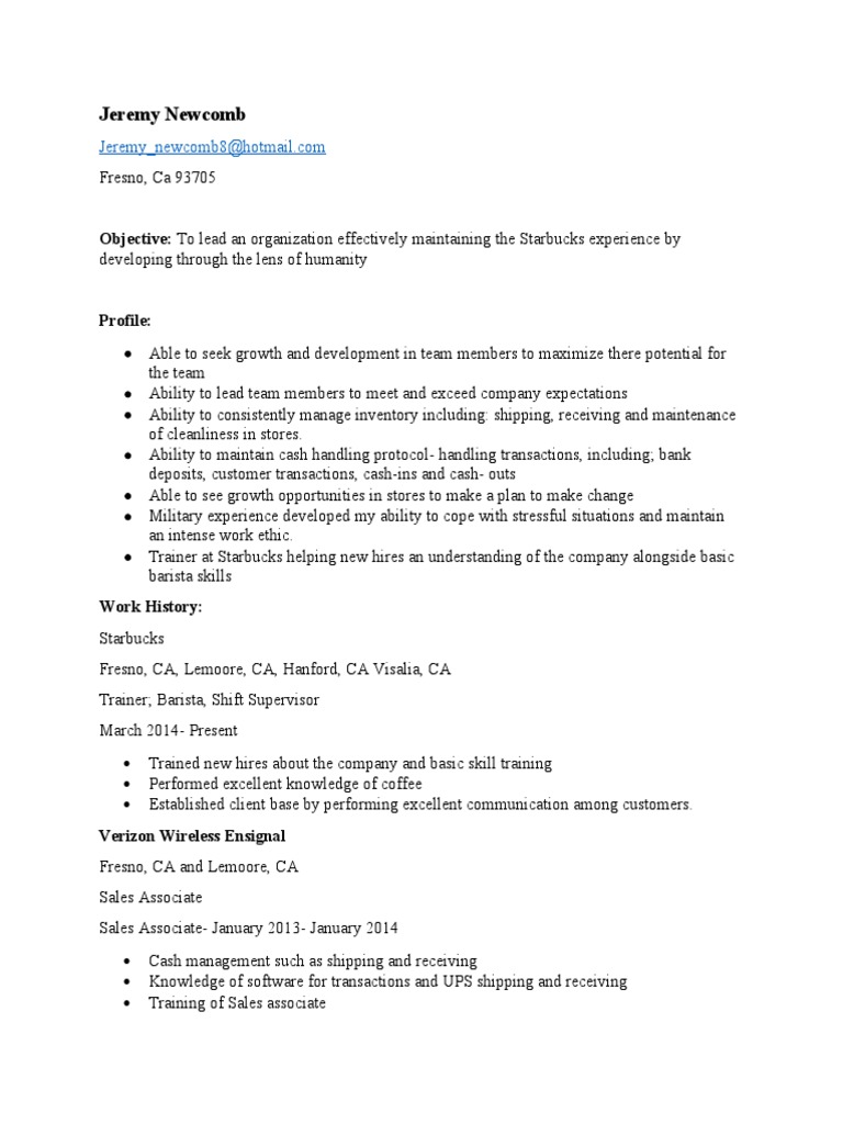 jeremy resume | PDF | Sales | Starbucks
