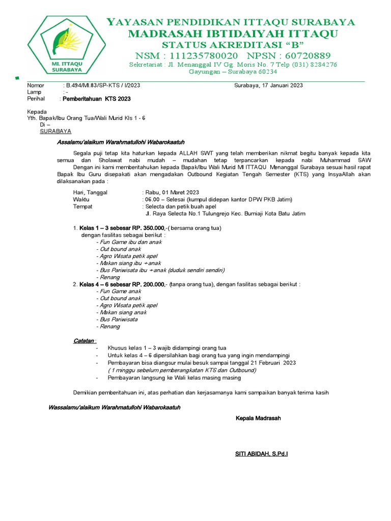 Surat Edaran KTS 2023 | PDF