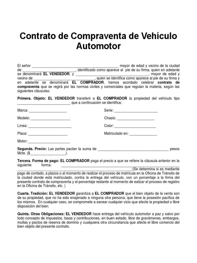 Contrato de Compraventa de Vehículo Automotor | PDF