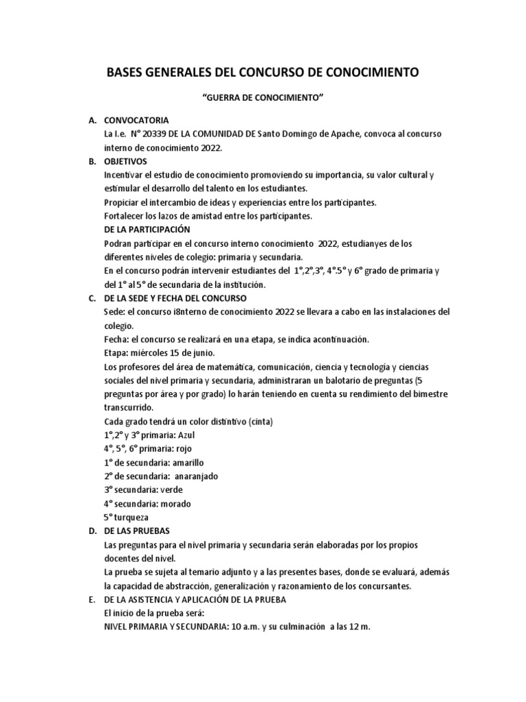 Bases Generales Del Concurso de Conocimiento | PDF