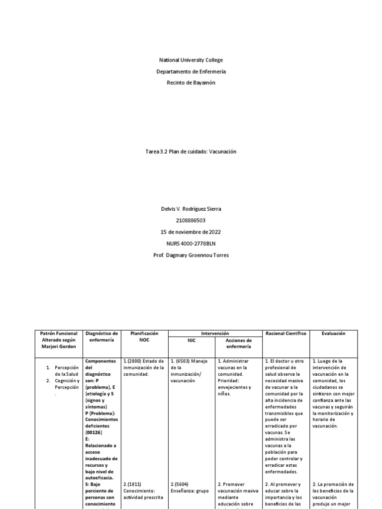 Patrón Funcional Alterado Según Marjori Gordon | PDF | Vacunación ...