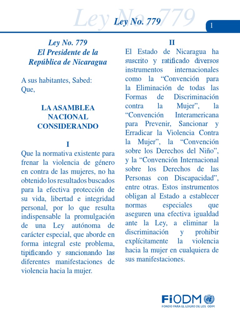 Documento de Ley 779 | PDF | La violencia contra las mujeres ...