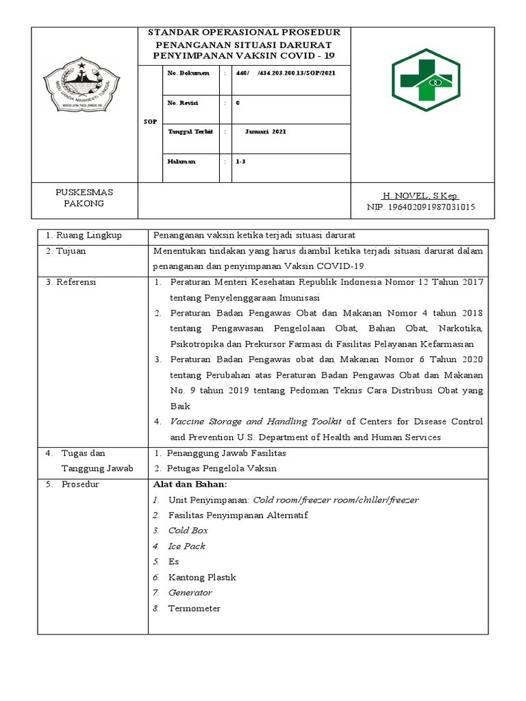 Sop Penanganan Situasi Darurat Penyimpanan Vaksin Covid - 19 | PDF | Pengembangan Diri | Sains ...