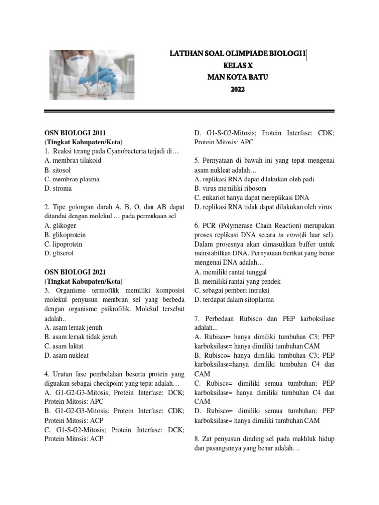 Latihan Soal Olimpiade Biologi I | PDF
