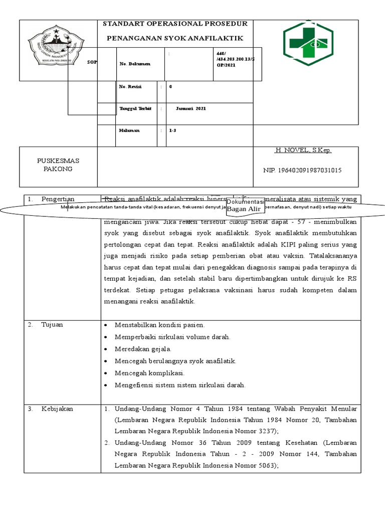 Sop Penanganan Syok Anafilatik | PDF