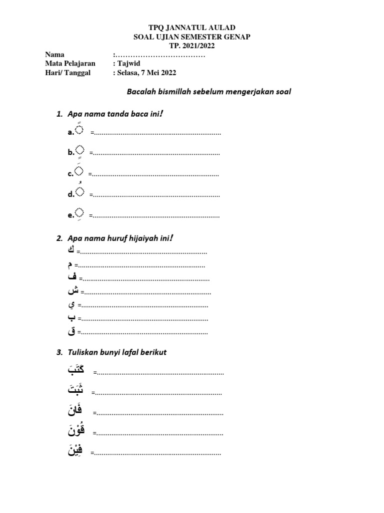 Soal Tajwid 1 | PDF