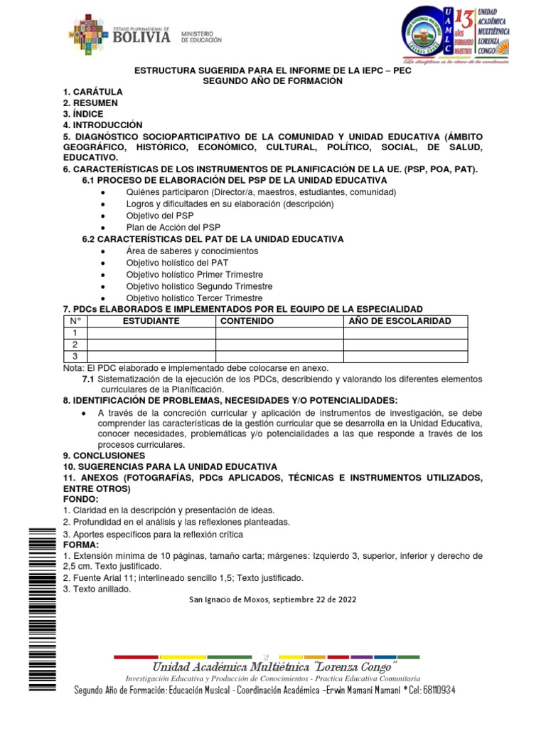 07 Estrucutra Del Informe Pec 2do Año | PDF