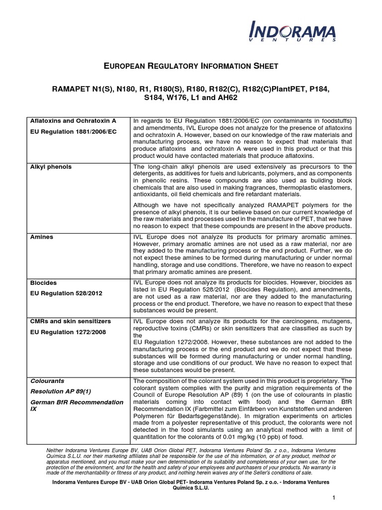 European Regulatory Information Sheet PET | PDF | Polycyclic Aromatic ...