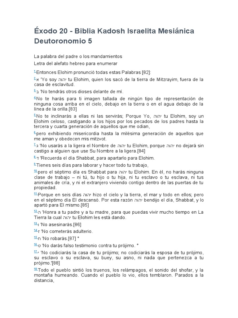 éxodo 20 Pdf Shabat Libro Del éxodo