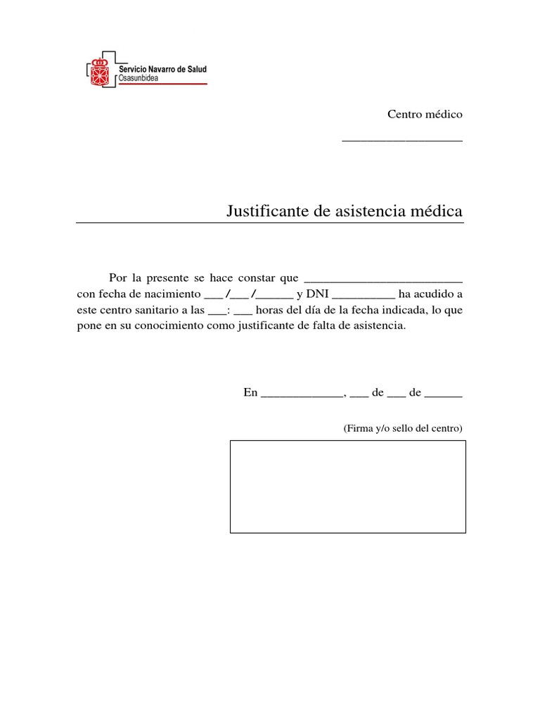 Plantilla Justificante Medico Navarra | PDF