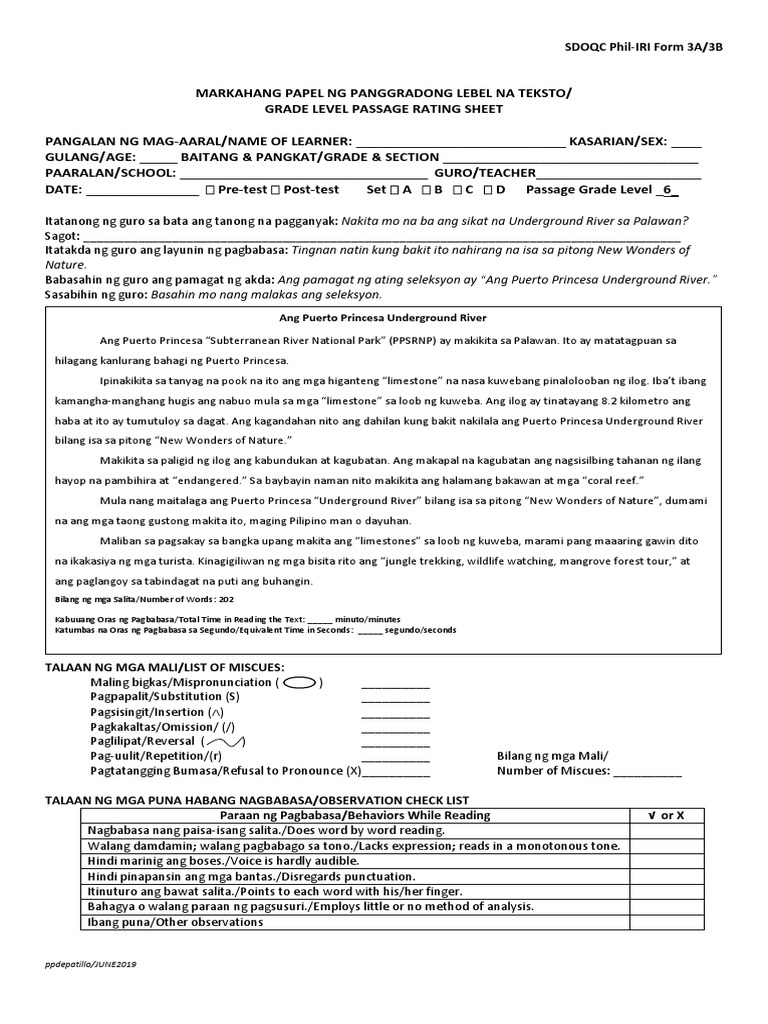 Rating Sheet Grade 6 Filipino | PDF