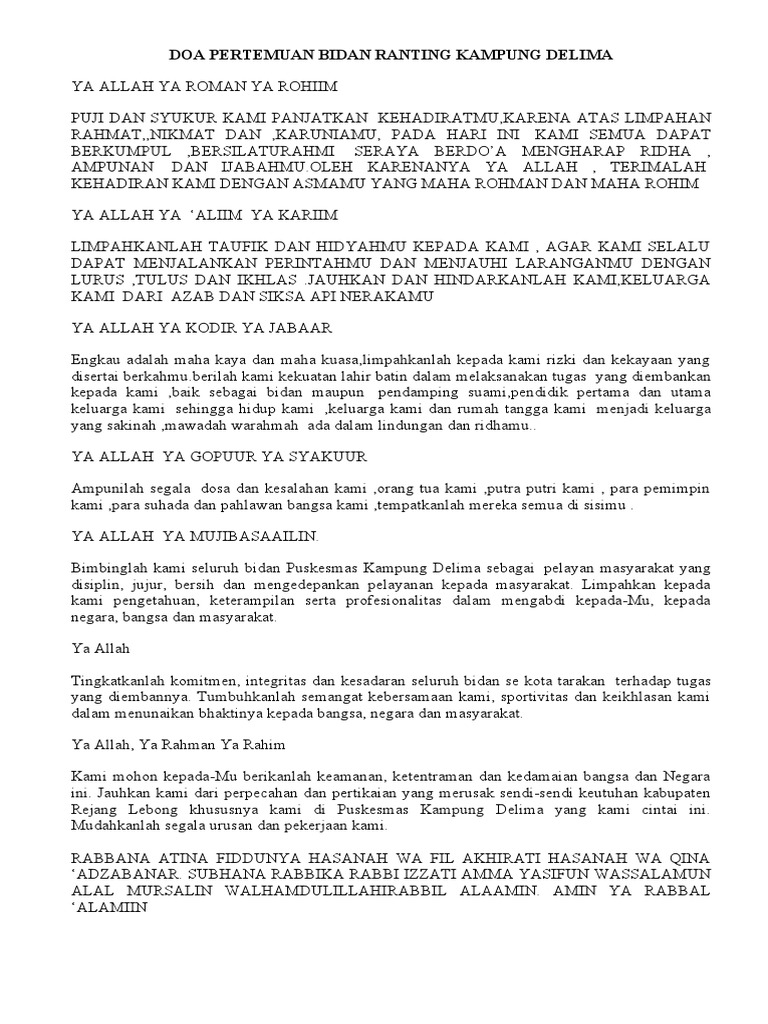 Doa Pertemuan Bidan Ranting Kampung Delima | PDF