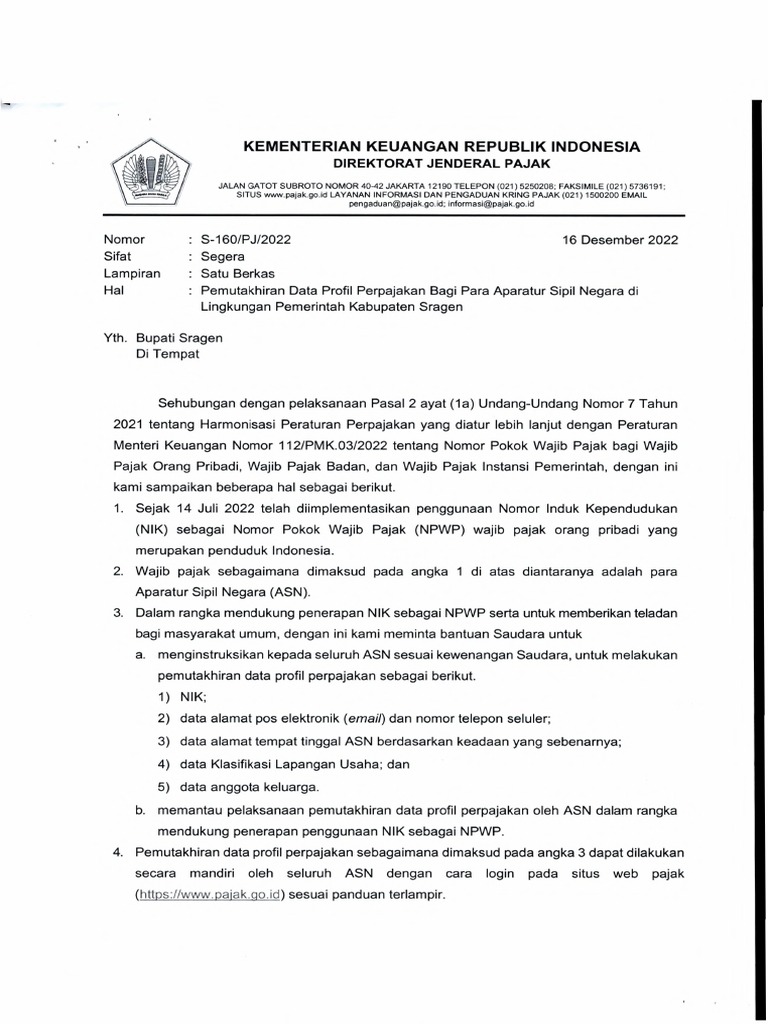 Lampiran Validasi NIK Menjadi NPWP | PDF