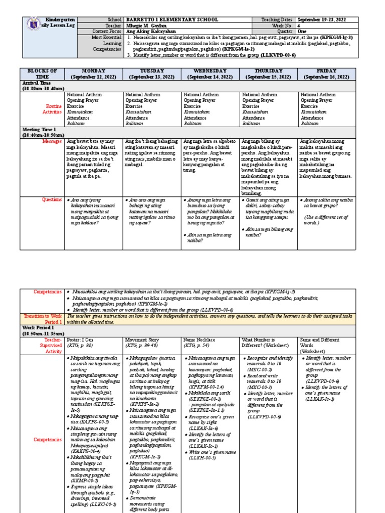 Kindergarten DLL MELC Q1 Week 4 Asf | PDF