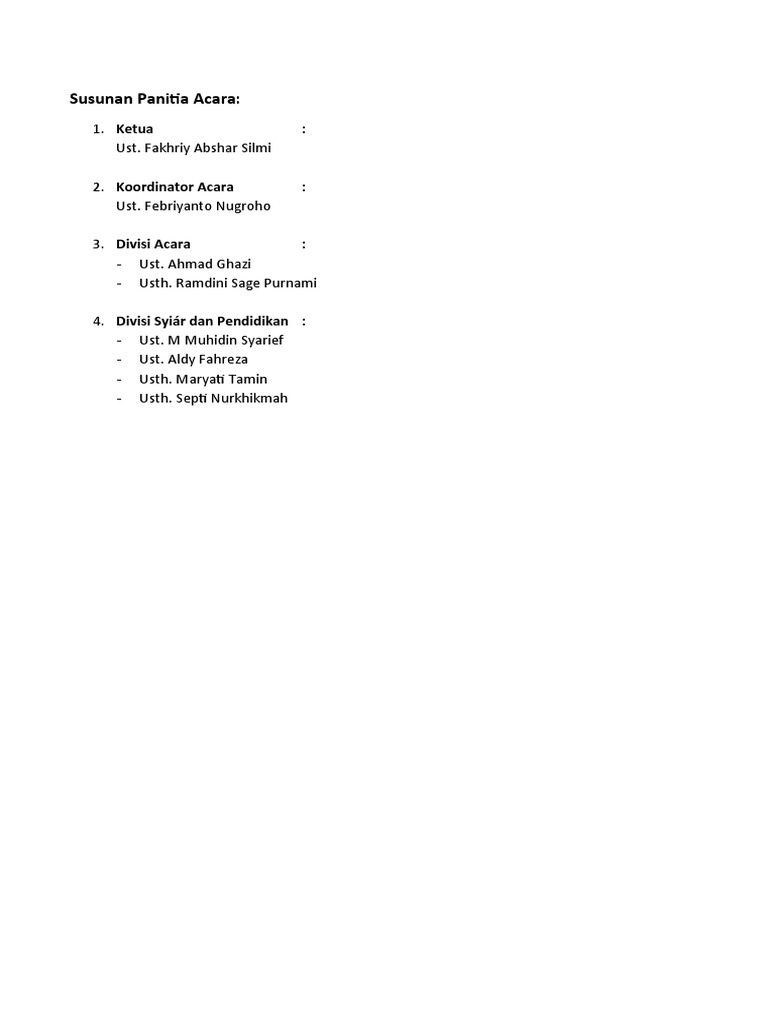 Susunan Panitia Acara Qurán Camp 2022 | PDF