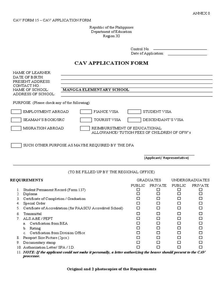 CAV Application Form | PDF | Travel Visa | Government
