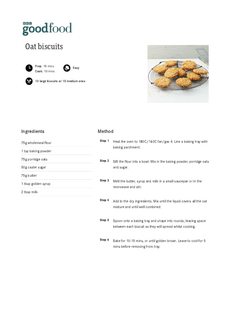 Oat Biscuits Recipe - BBC Good Food | PDF