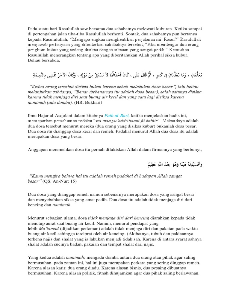 Pada Suatu Hari Rasulullah Saw Bersama Dua Sahabatnya Melewati Kuburan ...