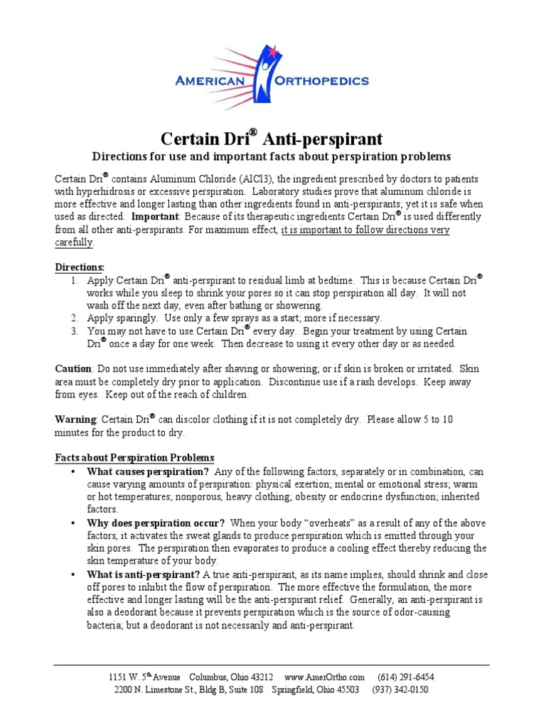 Certain Dri Instructions | PDF | Perspiration | Clinical Medicine