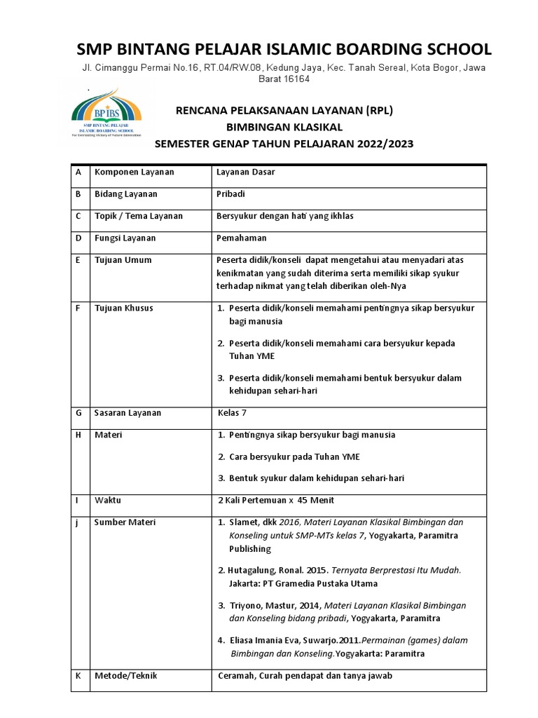 RPL Kelas 7 - Bersyukur Dengan Hati Yang Ikhlas (Genap) | PDF
