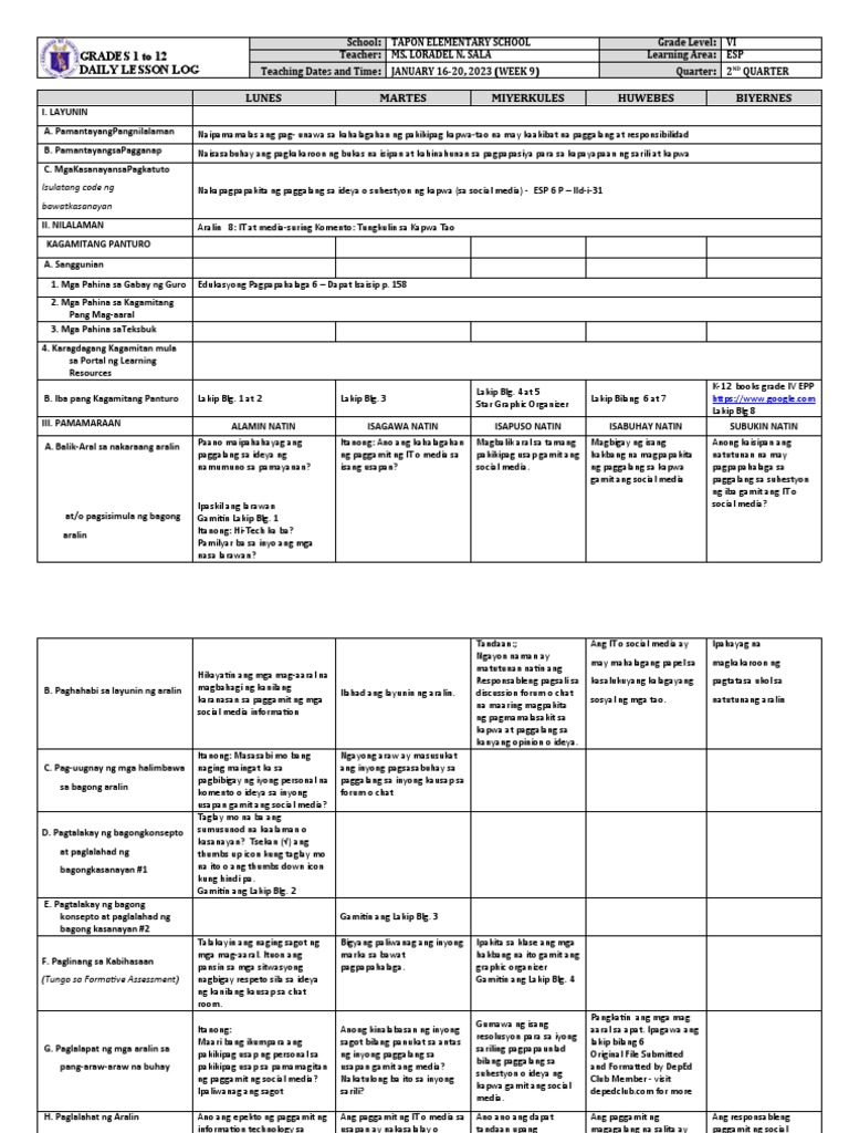 DLL - Esp 6 - Q2 - W8 | PDF