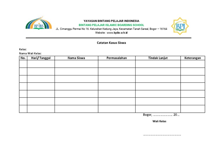 Format Catatan Kasus Siswa (Wali Kelas) | PDF