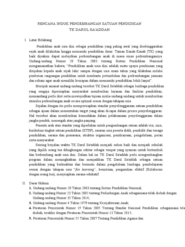 Rencana Induk Pengembangan Taman Kanak-Kanak (RIP TK) | PDF | Kesehatan Holistik