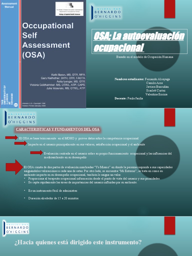 OSA La Autoevaluación Ocupacional: Basado en El Modelo de Ocupación Humana | PDF