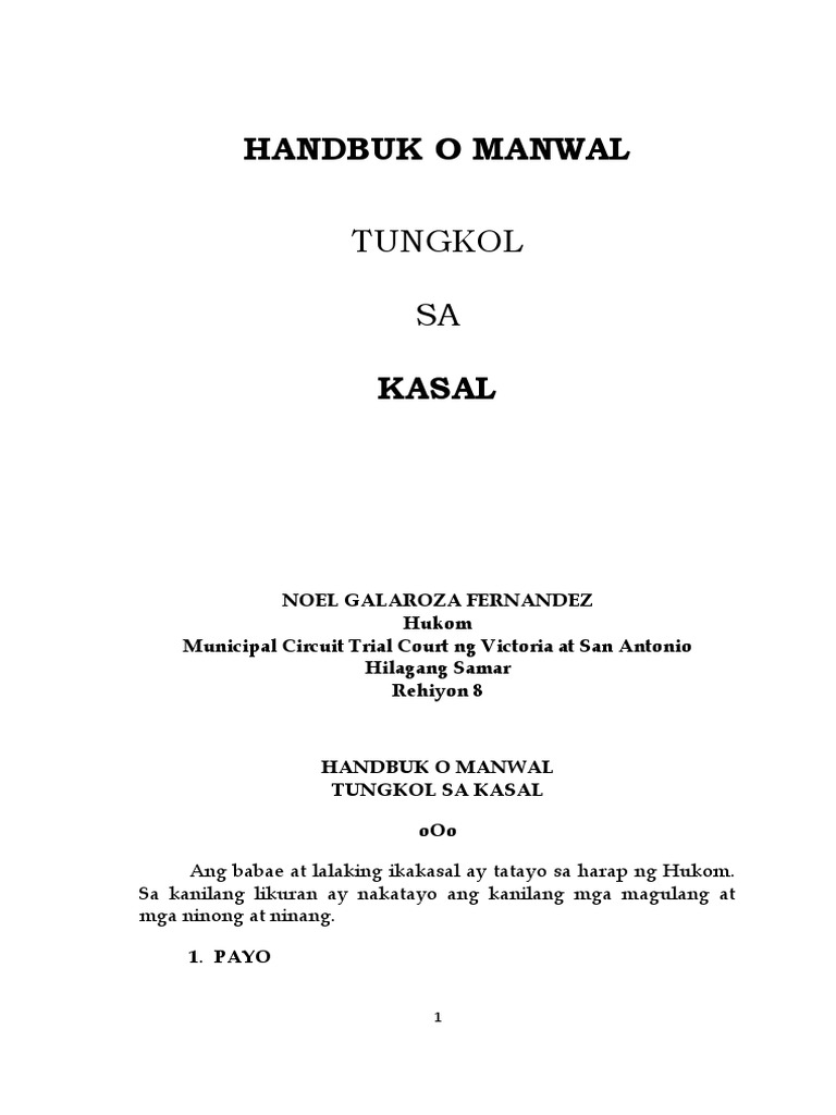 Handbuk o Manwal Tungkol Sa Kasal (Tagalog Version) | PDF