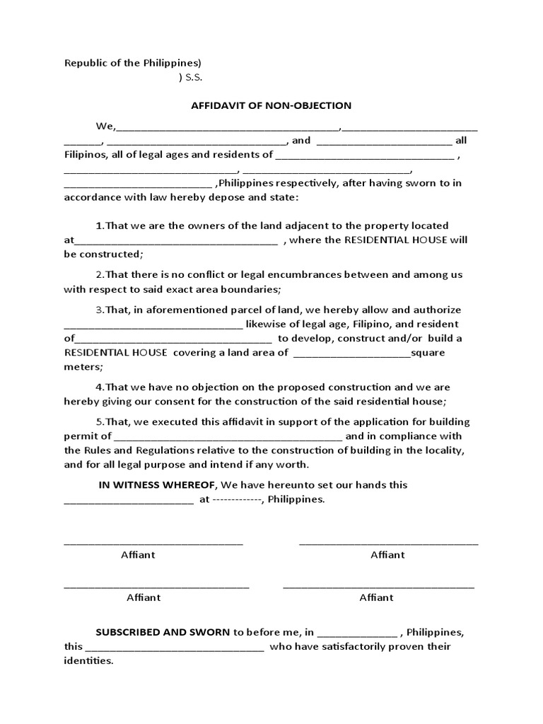 Affidavit of Non Objection | PDF