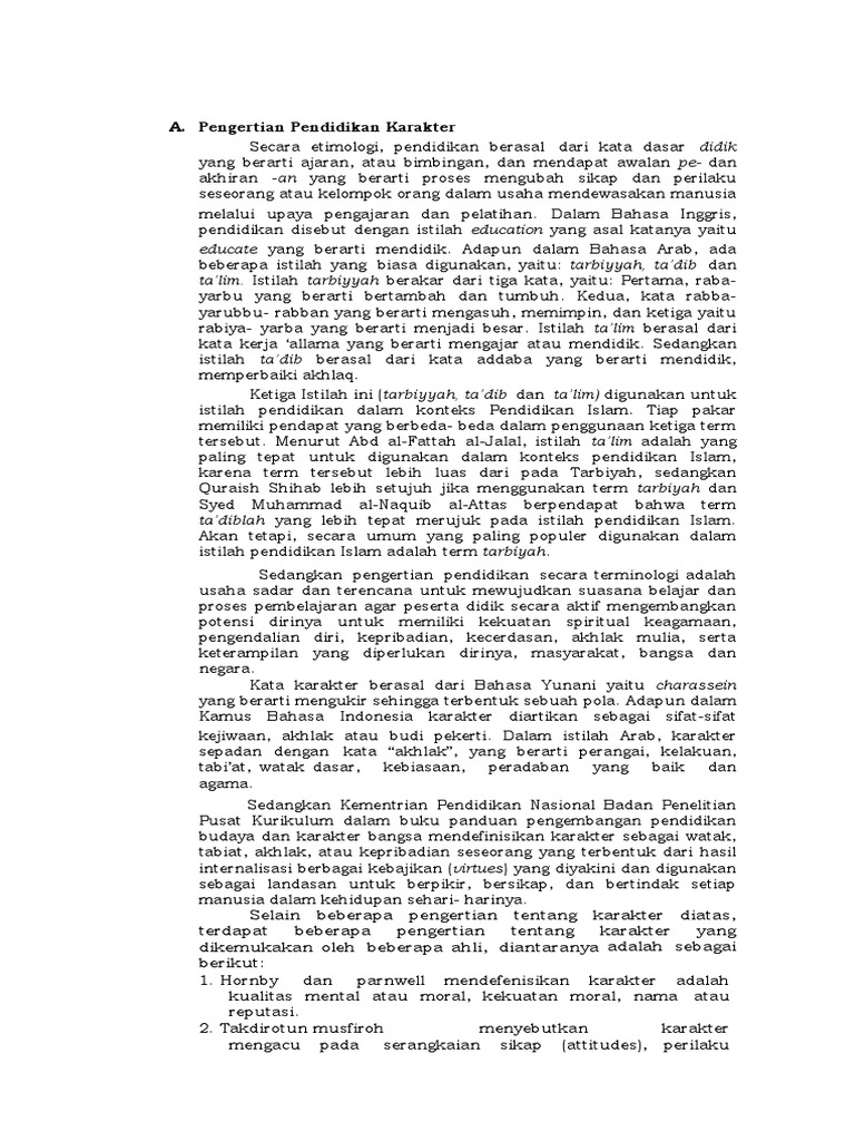 KB 1 Pendidikan Karakter Dalam Perspektif Al Quran Hadits | PDF
