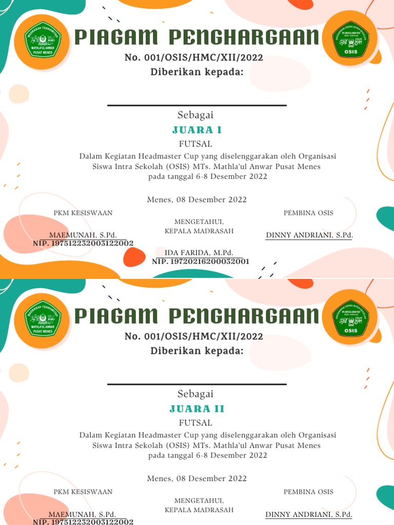 Sertifikat Headmaster Cup 2022 | PDF