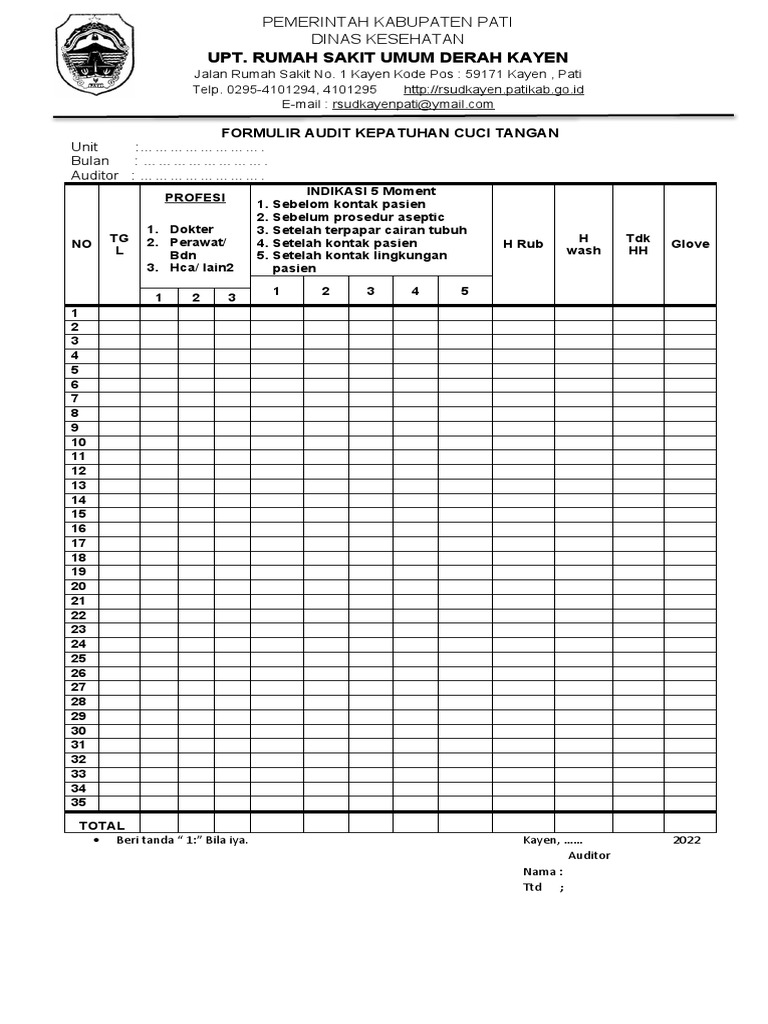 Form Audit Cuci Tangan Rsud Kayen | PDF
