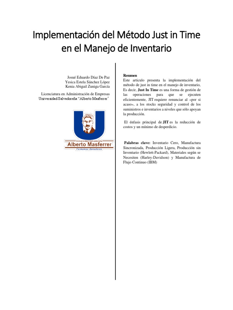 Ensayo Implementación Del Método Just in Time en El Manejo de Inventario. | PDF | Lean ...