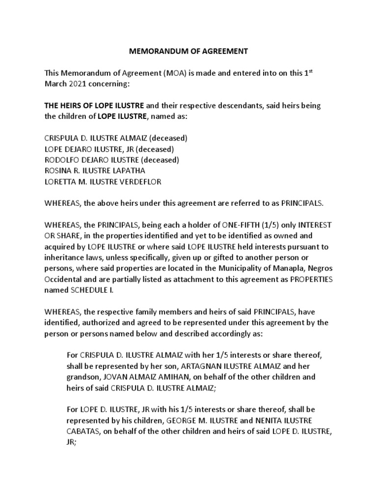 Ilustre Family Agreement1 | PDF | Indemnity | Inheritance