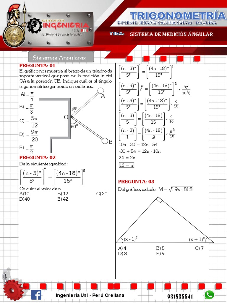 SISTEMAS ÁNGULARES 17 Ejercicios | PDF