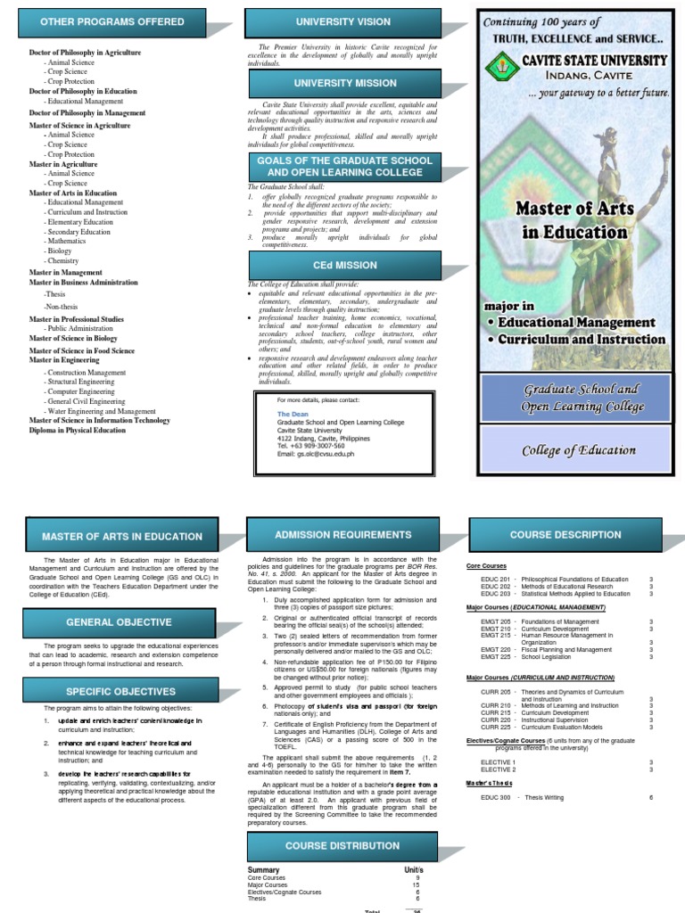 MAED Program Details at Cavite State University | PDF | Curriculum | Thesis