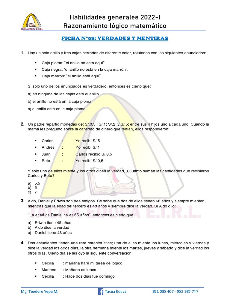 Ficha 8-Verdades y Mentiras | PDF | Verdad