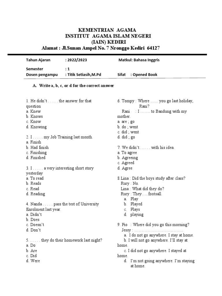 Soal Uas | PDF | Second Language | Learning