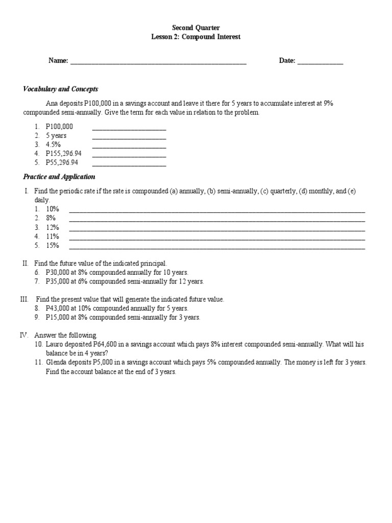 Lesson 2 Compound Interest 2022-2023 | PDF