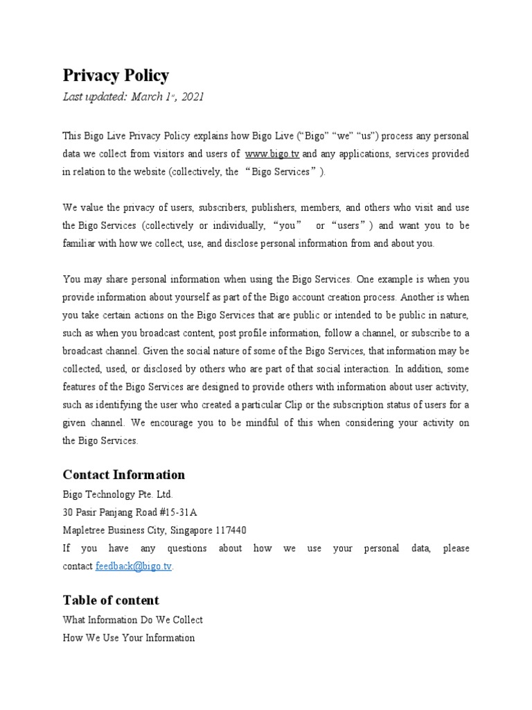 BIGO Privacy Policy | PDF | Http Cookie | Privacy