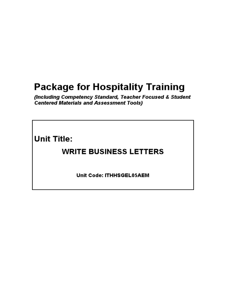 ITHHSGEL05AEM-Write Business Letters | PDF | Educational Assessment ...