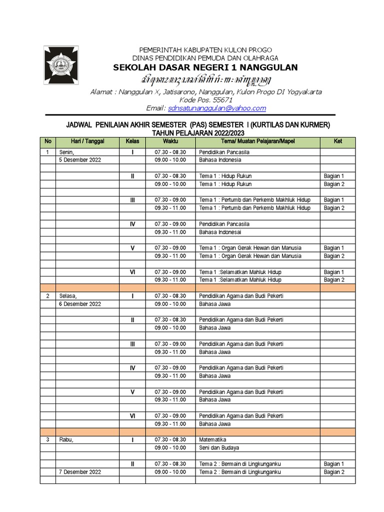 JADWAL PAS-2022-2023 Kap NGL | PDF