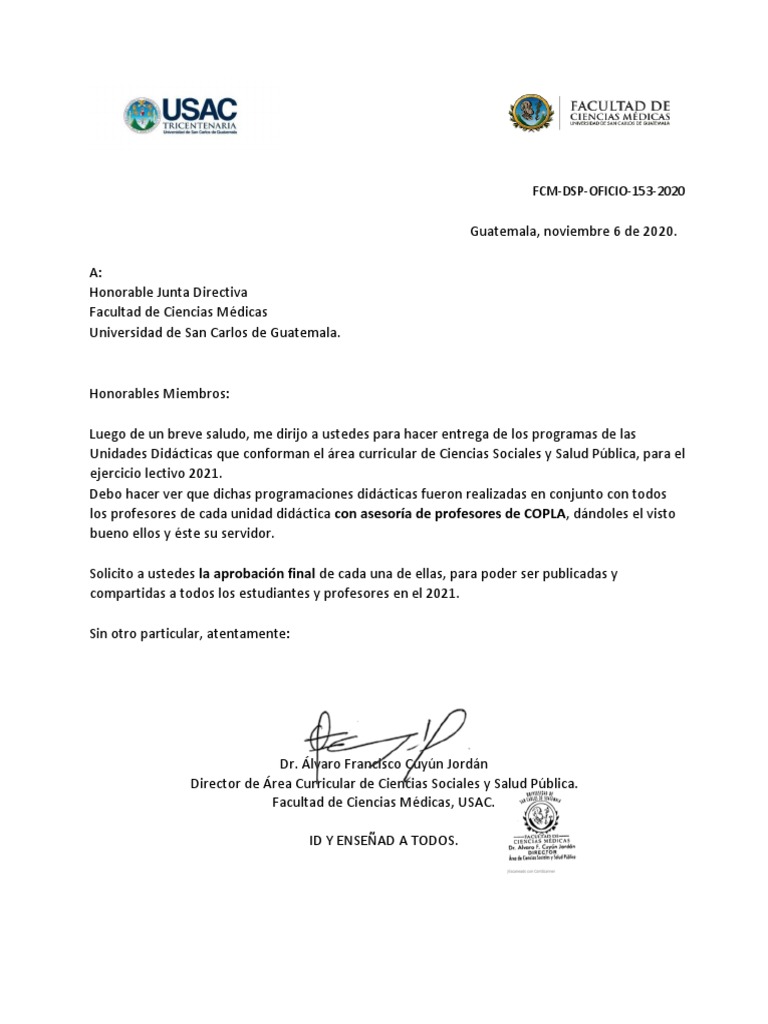 Carta CC - SS y S.P. Avalando Proramas 2021 | PDF