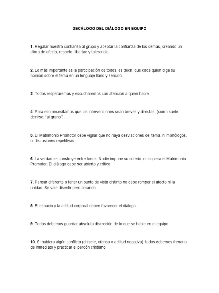 Decálogo Del Diálogo en Equipo | PDF