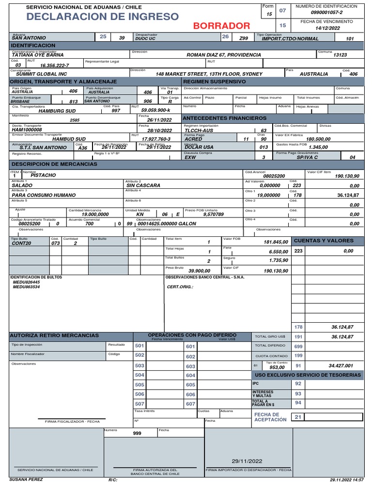 DIN Pistacho Fila Exw 180500 | PDF | Economias | Comercio