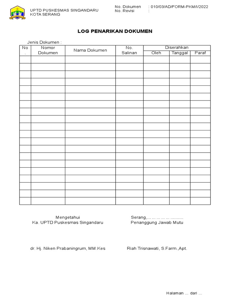 Formulir LOG PENARIKAN DOKUMEN | PDF
