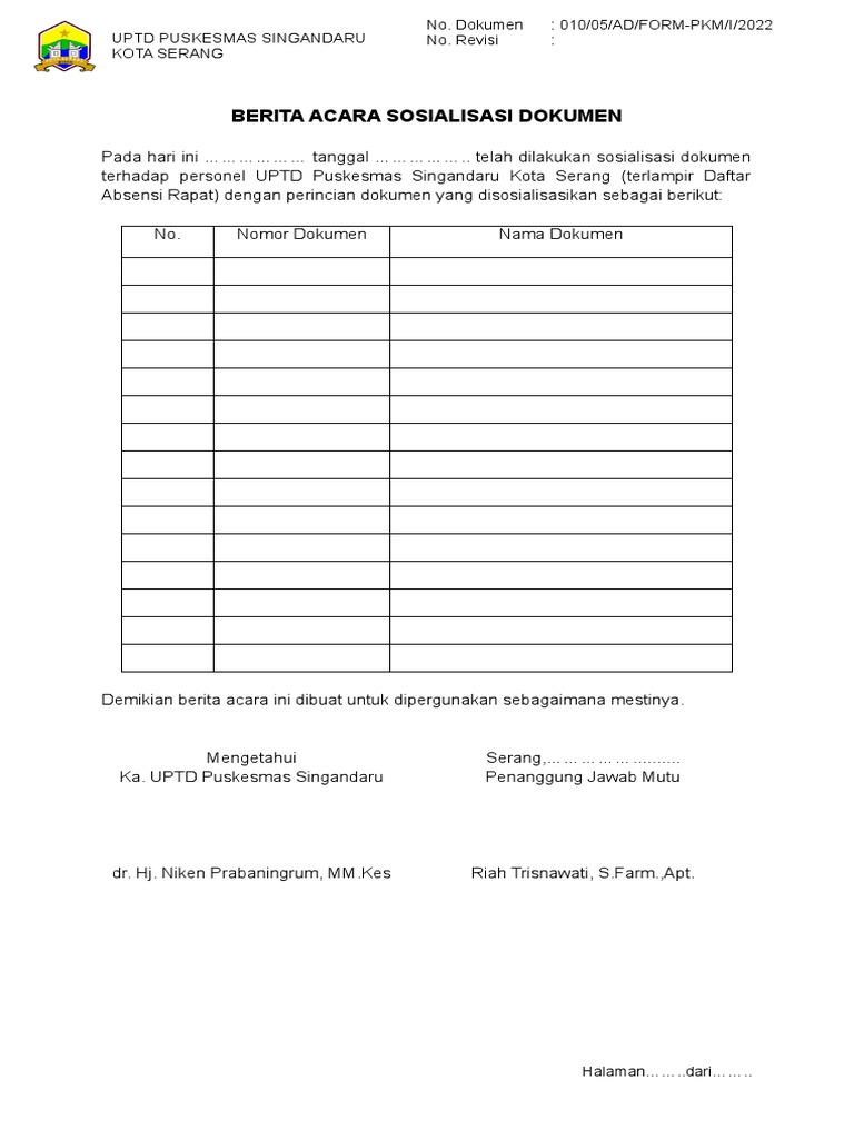 Formulir BERITA ACARA SOSIALISASI DOKUMEN | PDF | Kesehatan Holistik